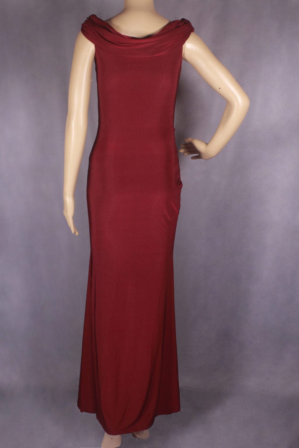 Draped Cowl Neckline Gown _ Wine Red – Ritzy